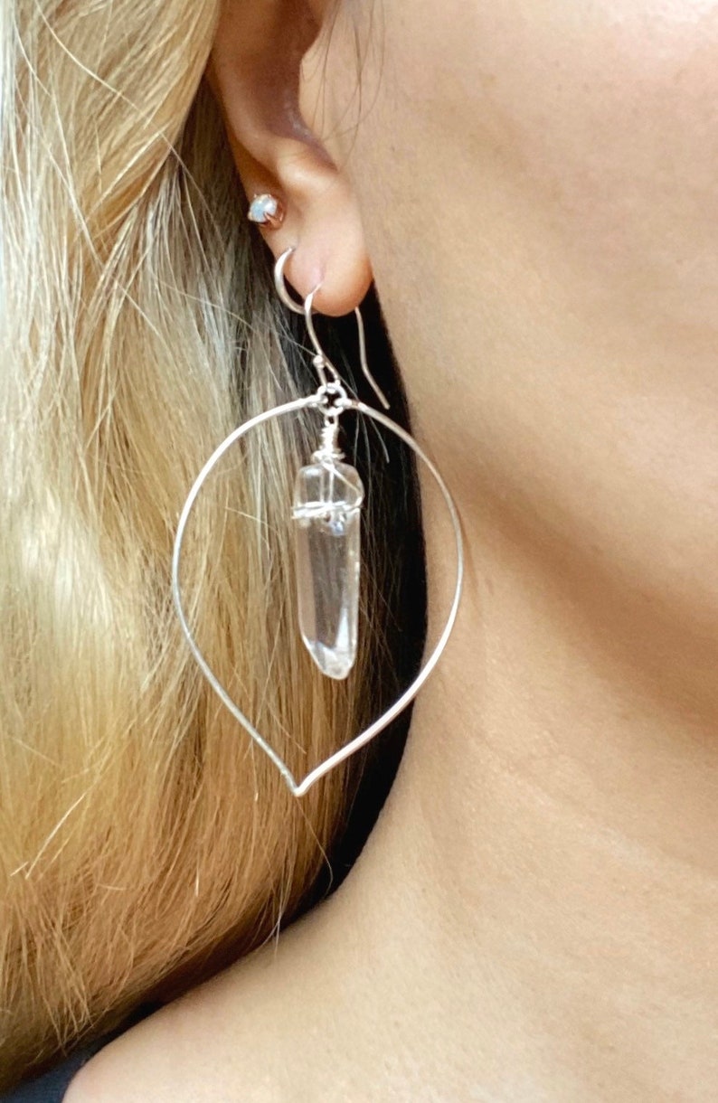 Large Hoop Earrings, Clear Crystal Earrings, Clear Quartz Earrings ...