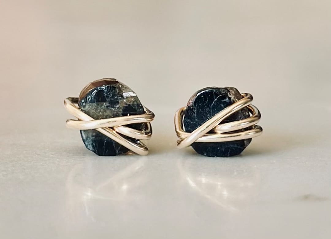Black Tourmaline Stud Earrings, Raw Black Tourmaline, Black Crystal ...