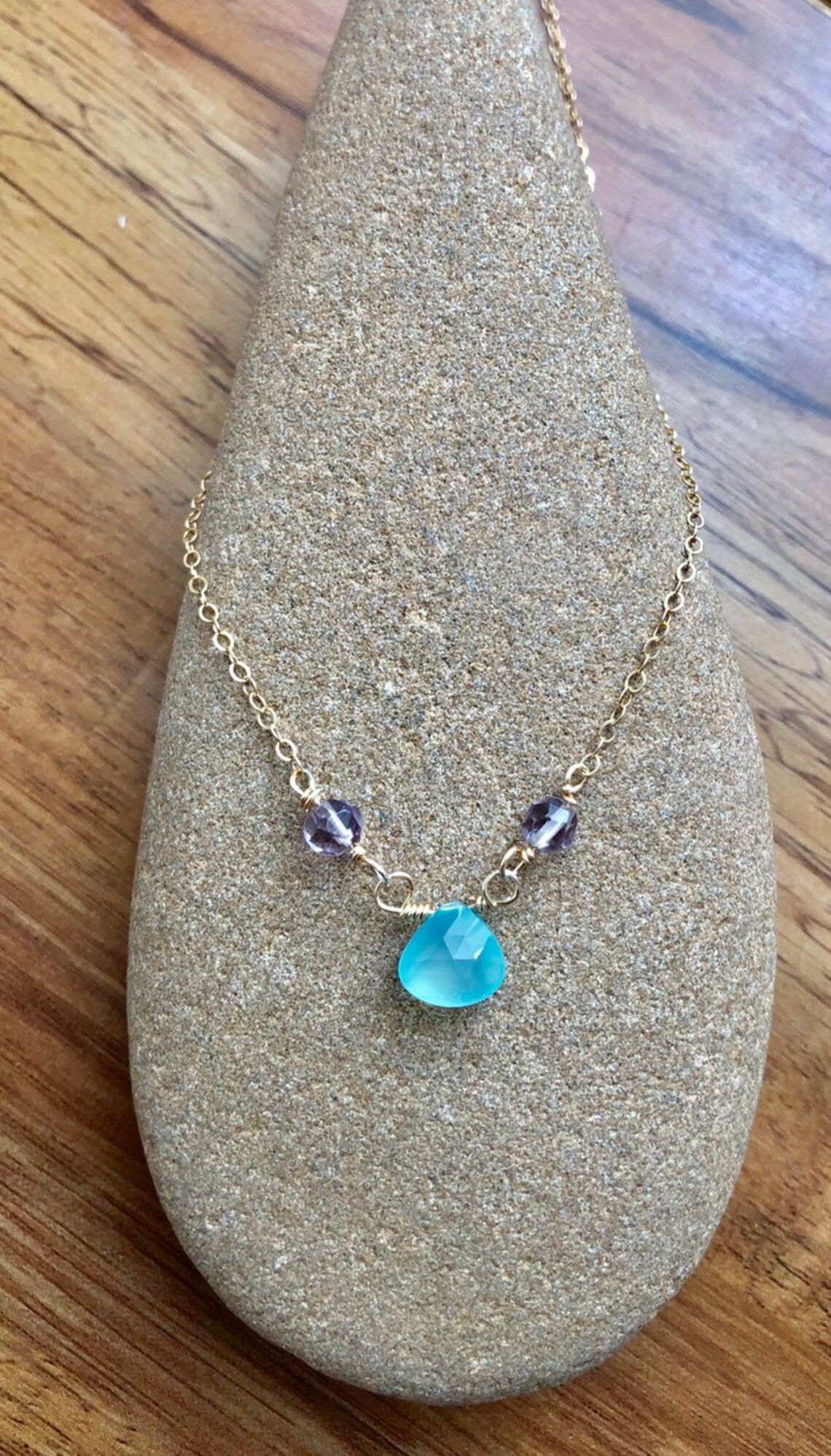 Blue Chalcedony Necklace, Amethyst Necklace, February Birthstone ...