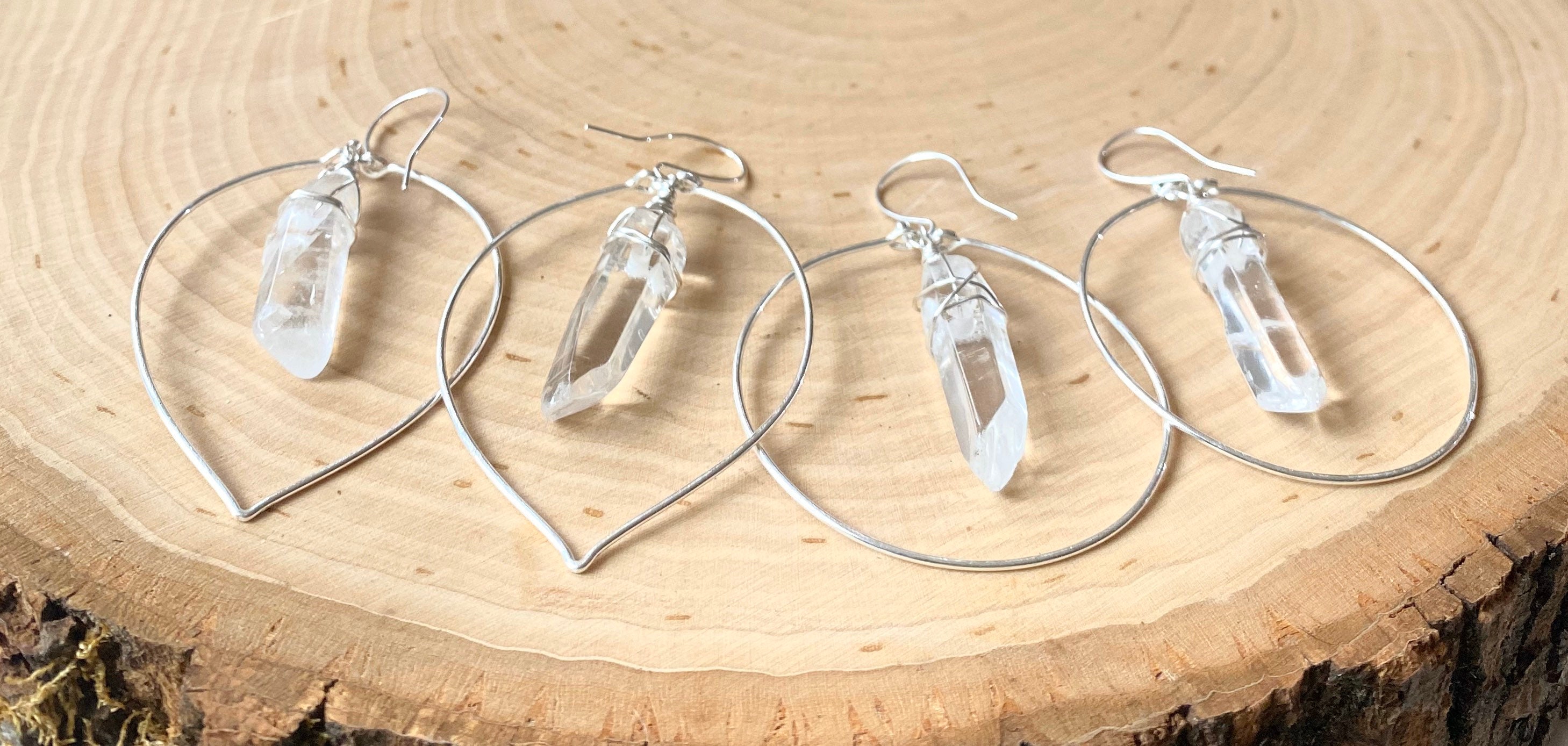 Large Hoop Earrings, Clear Crystal Earrings, Clear Quartz Earrings ...