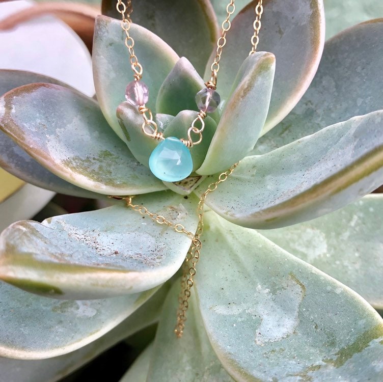 Blue Chalcedony Necklace, Amethyst Necklace, February Birthstone ...