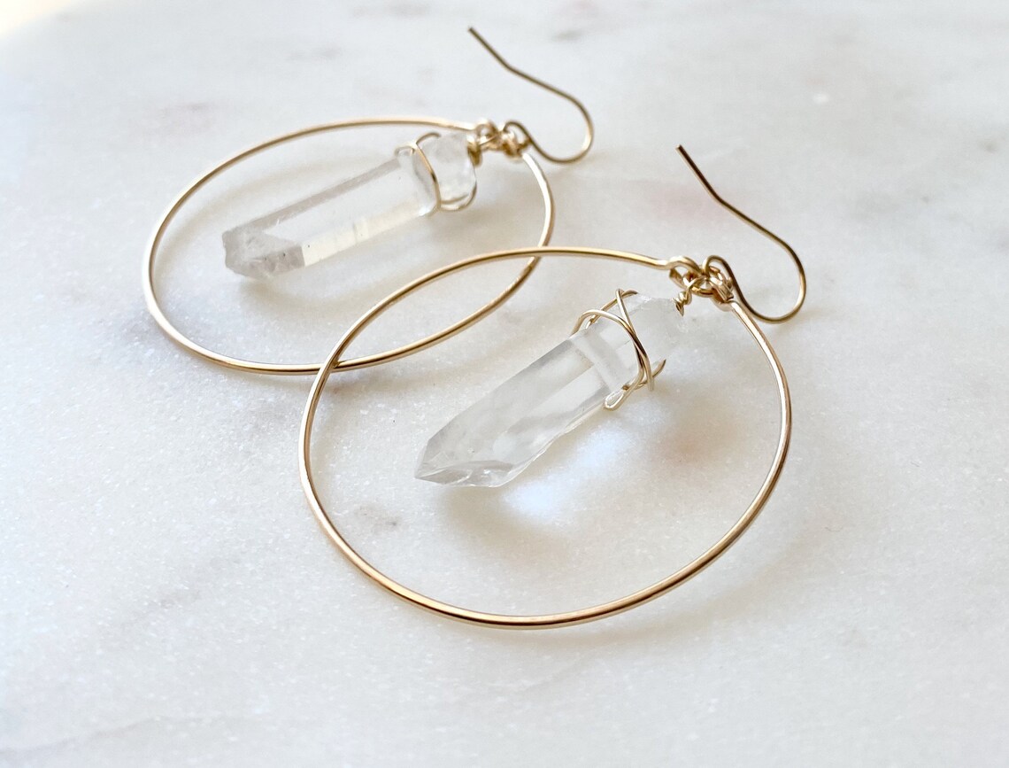 Large Hoop Earrings, Clear Crystal Earrings, Clear Quartz Earrings ...