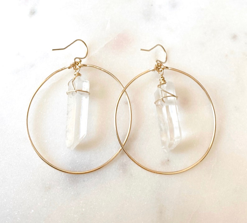 Large Hoop Earrings, Clear Crystal Earrings, Clear Quartz Earrings ...