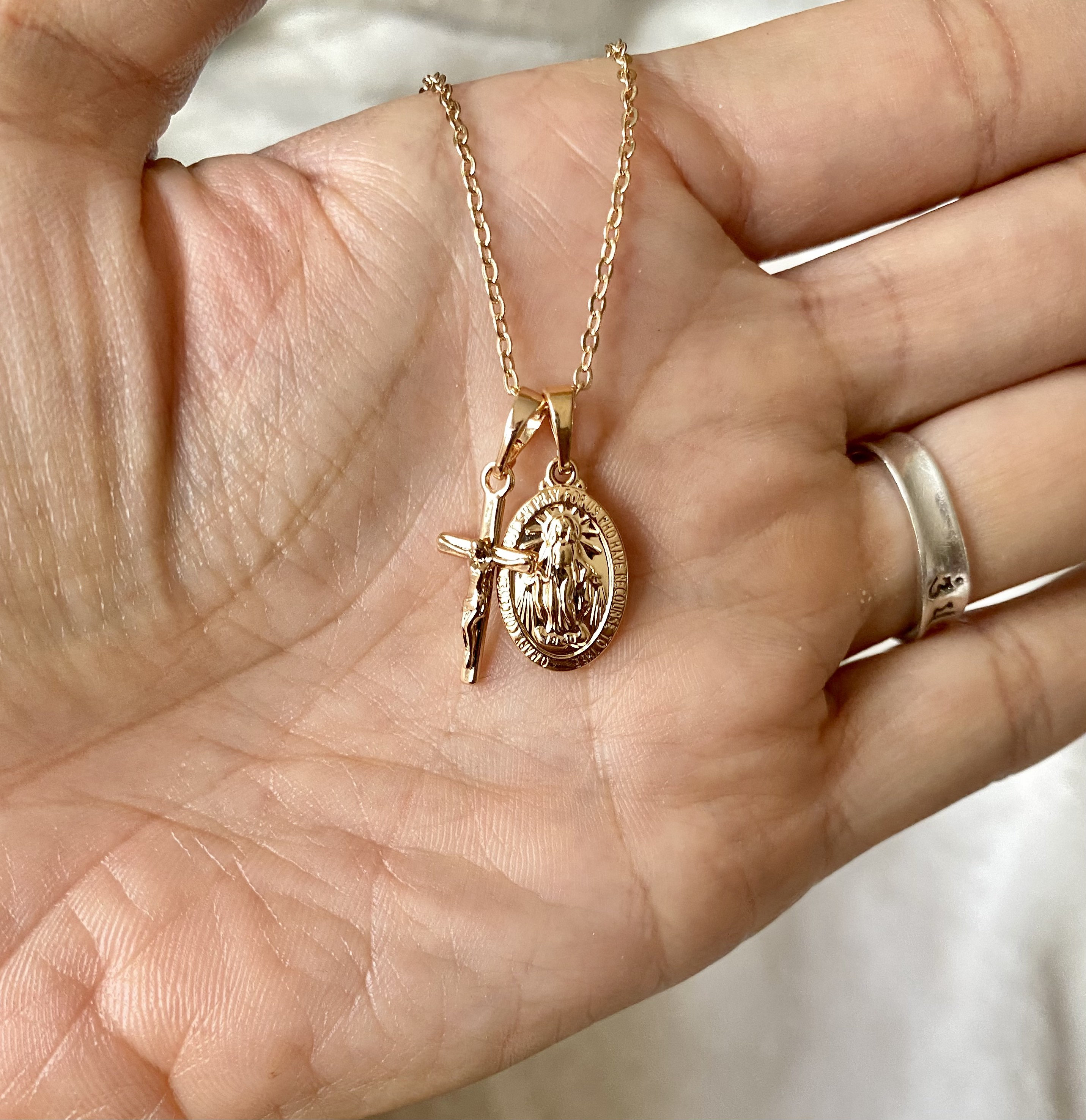 Virgin Mary necklace 14k Rose Gold dainty gold necklace | Etsy