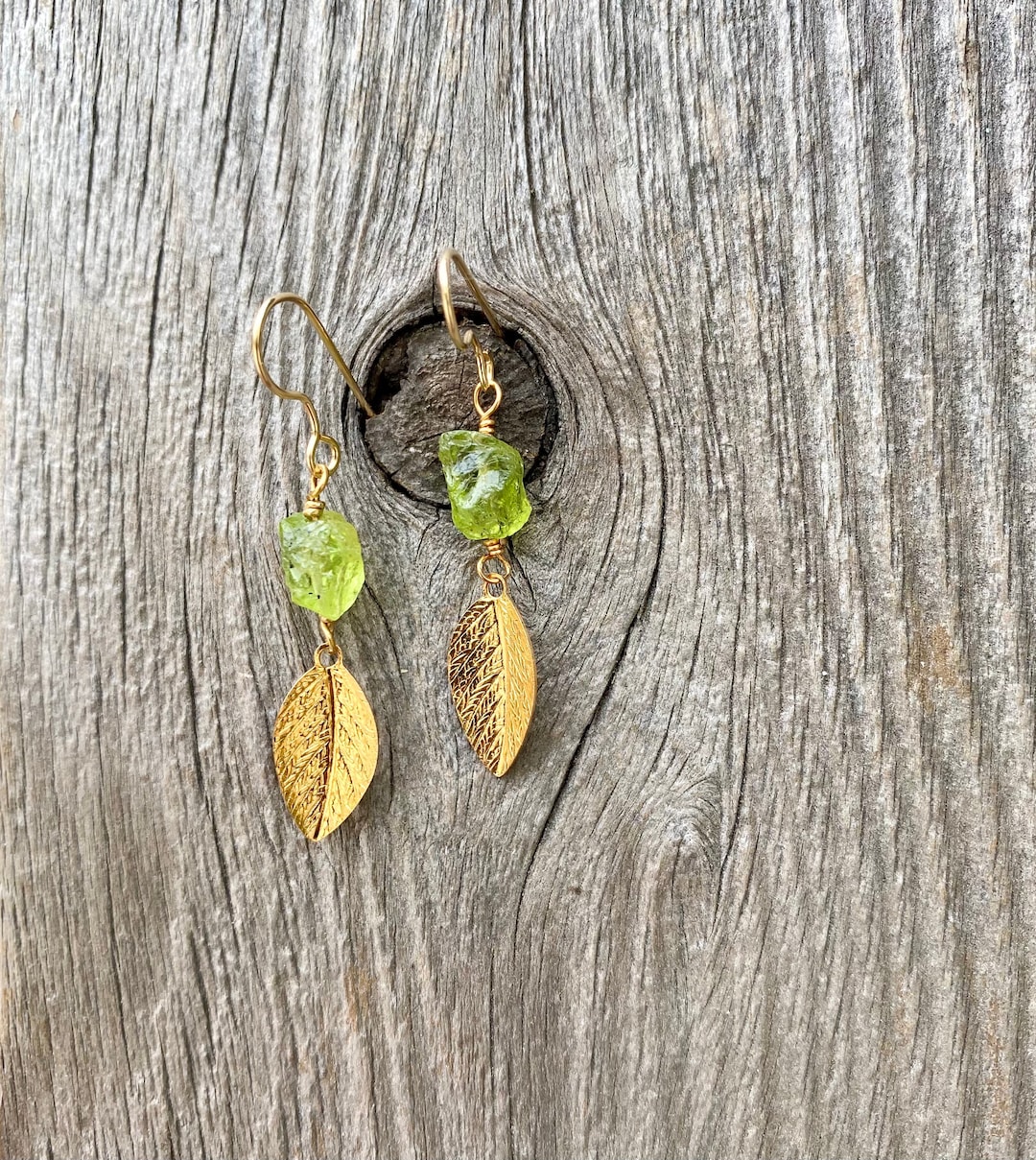 Raw Crystal Earrings, Raw Peridot Earrings, Gold Leaf,silver Leaf ...