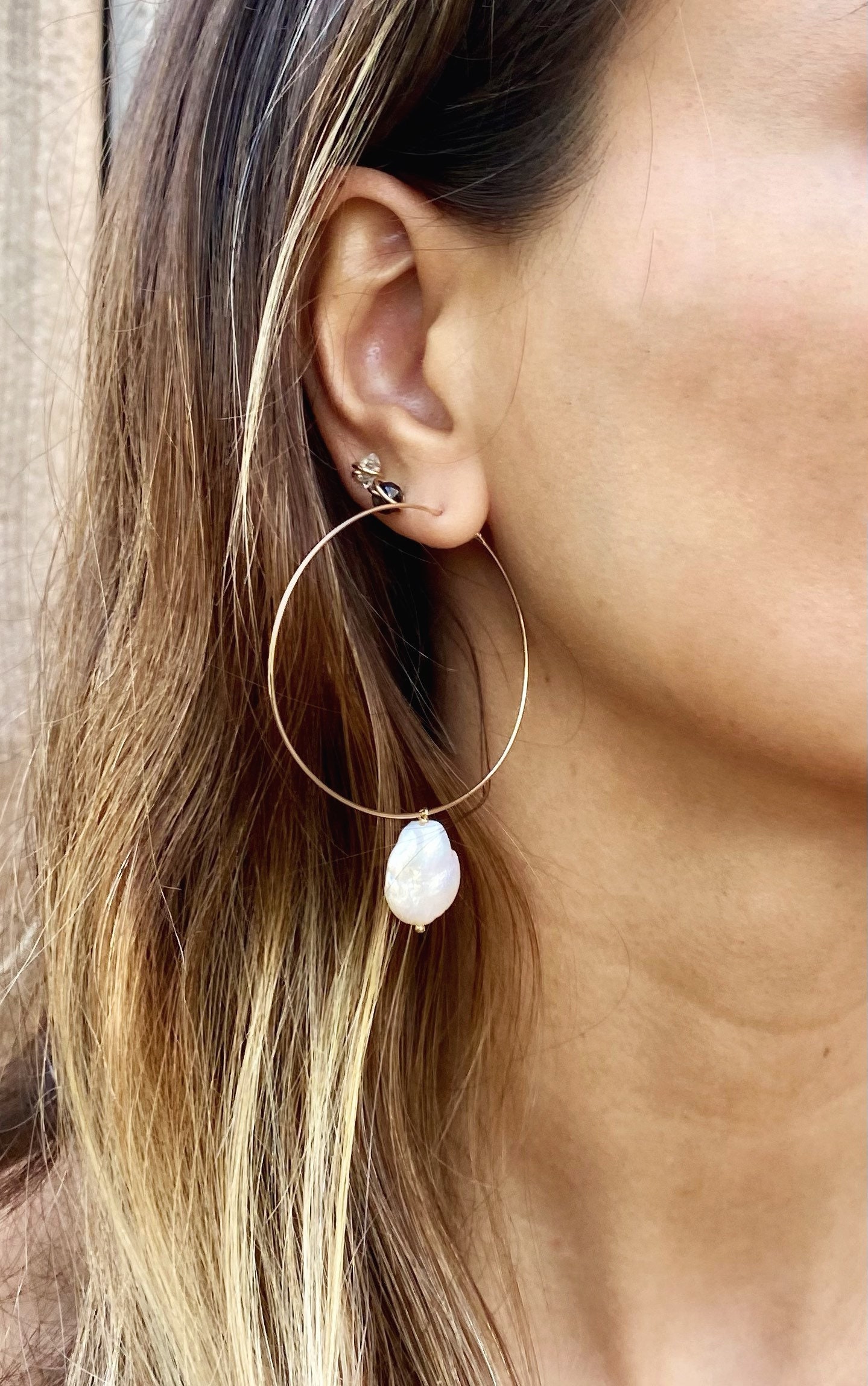 Pearl Hoop Earrings, Large Pearl Hoops, 14k Goldfilled, Large Gold Hoop ...