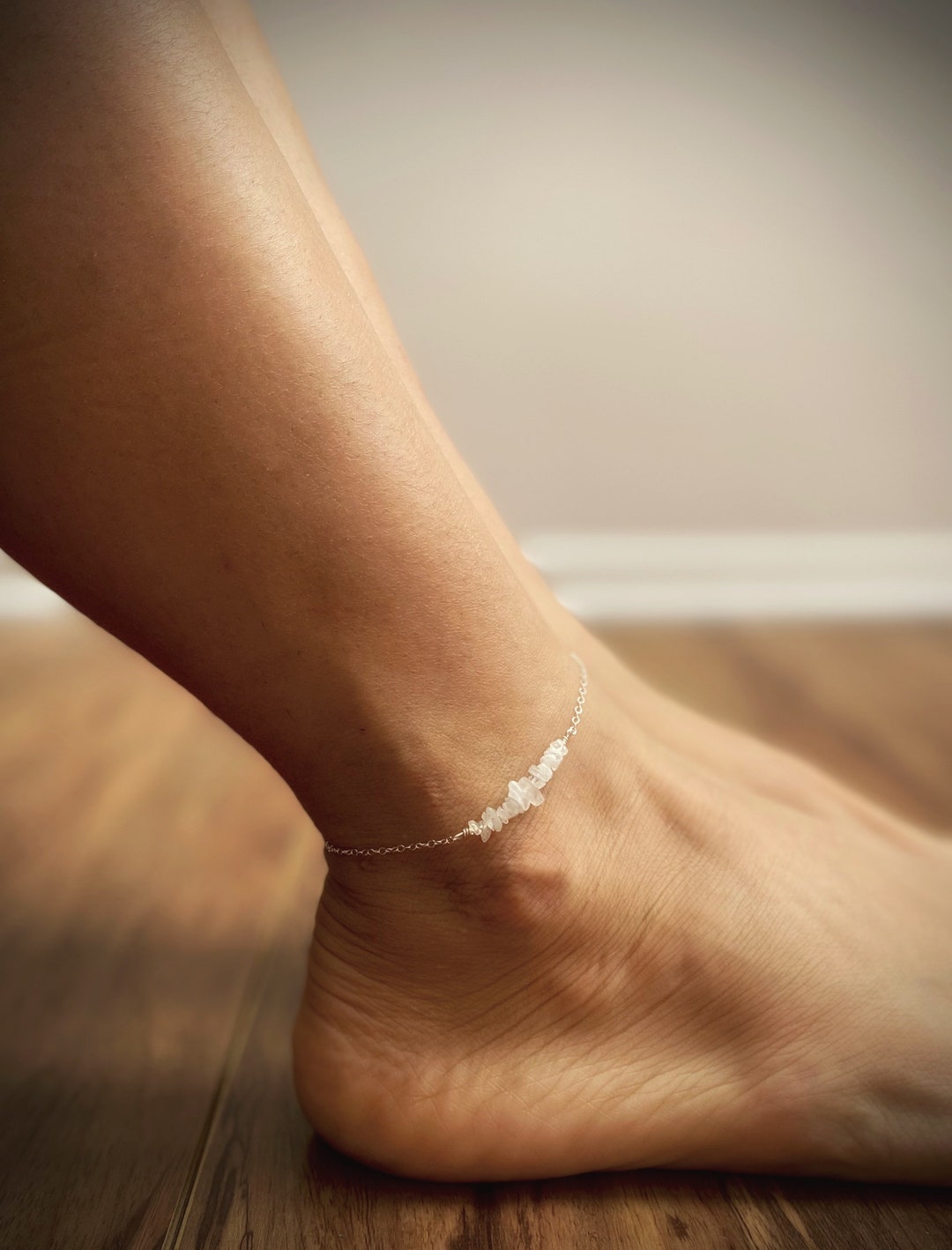 Moonstone Anklet, Black Tourmaline Anklet, Birthstone Anklet, Raw Stone Anklet, Dainty Anklet ...