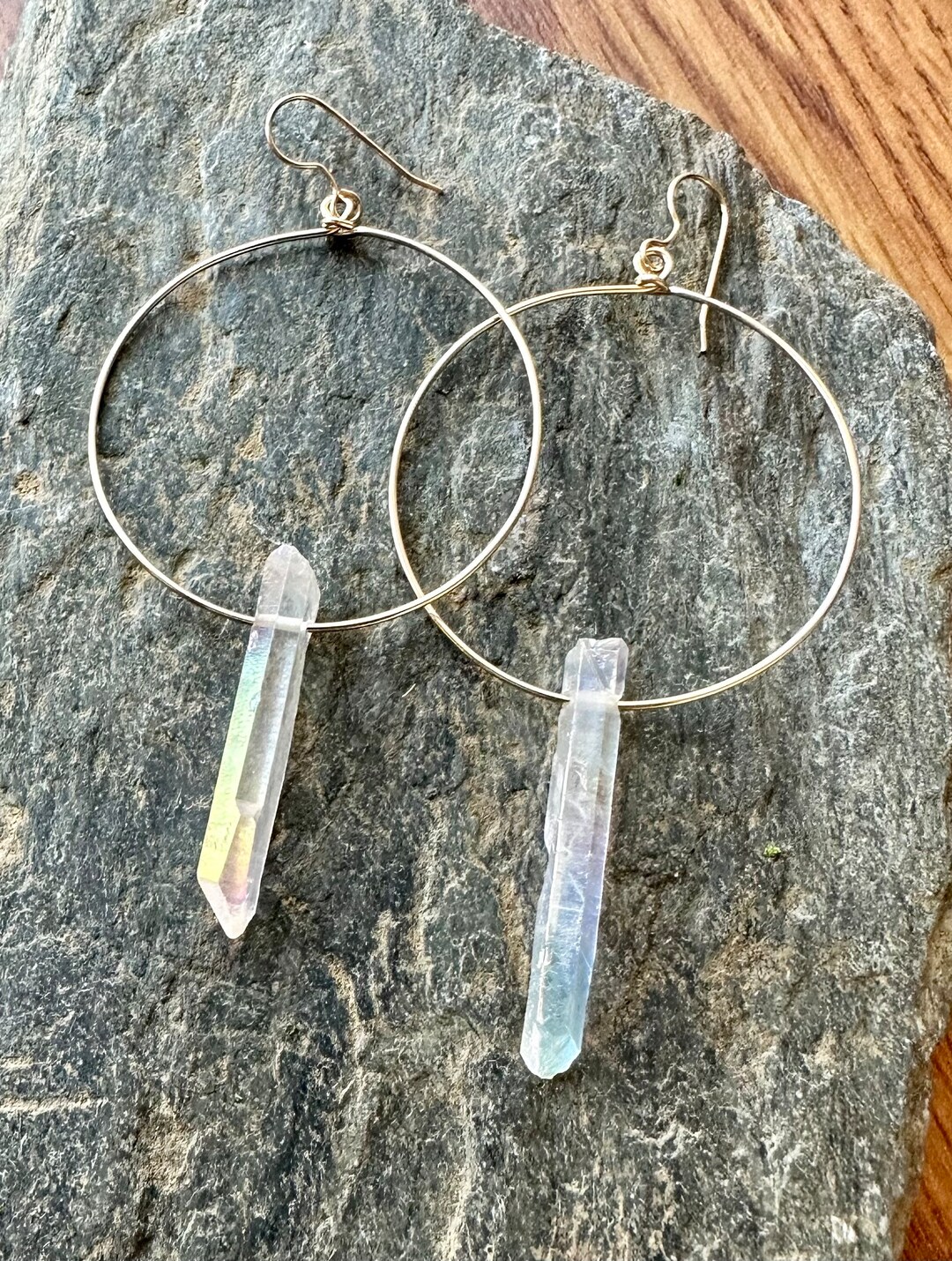 Crystal Point Hoop Earrings, Angel Aura Earrings, Clear Quartz Crystal Earrings, Bridesmaid Gift ...