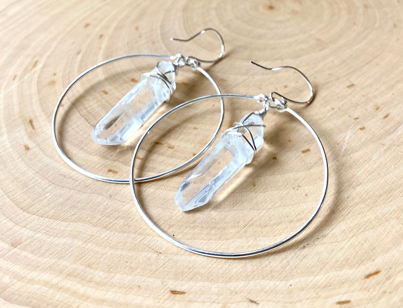 Large Hoop Earrings, Clear Crystal Earrings, Clear Quartz Earrings ...