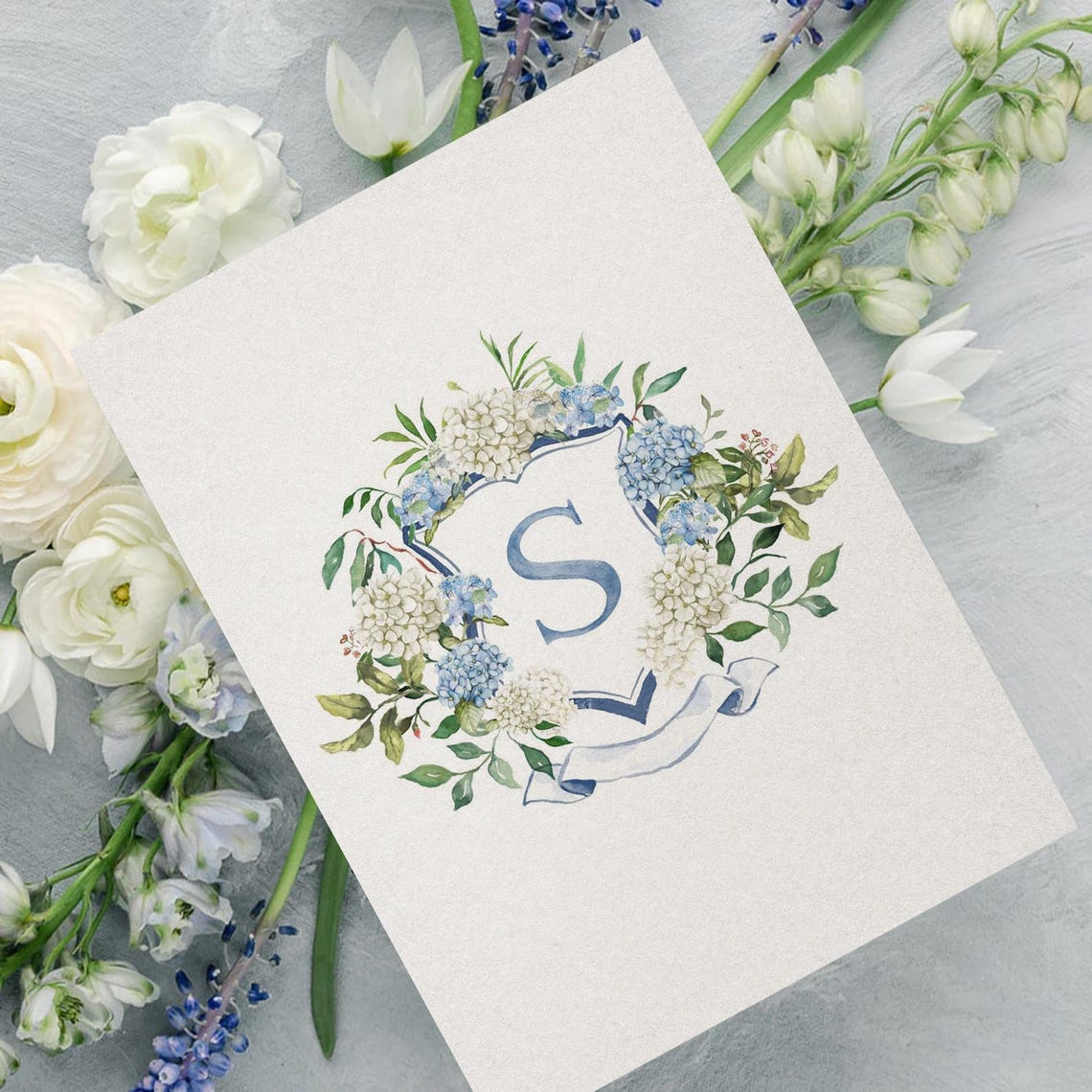 Classic Hydrangea Crest Perfect for Wedding Stationery, Baby ...