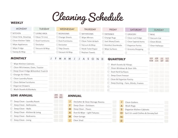 Detailed Cleaning Chart - Etsy
