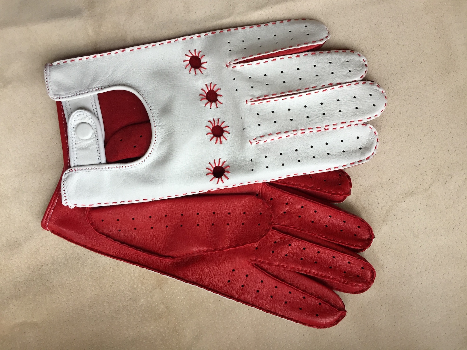 Red and White Driving Gloves/ Italian Napa Leather/two-tone Italian ...