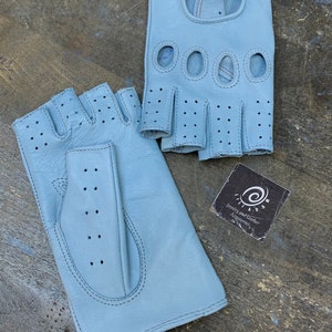 Fingerless Driving Gloves, Italian Napa Leather, Baby Blue , Bike Rides ...