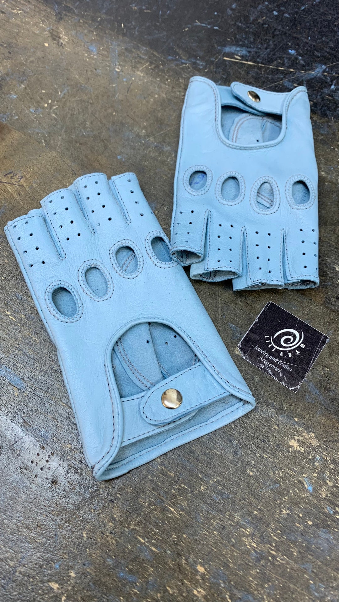 Fingerless Driving Gloves, Italian Napa Leather, Baby Blue , Bike Rides ...