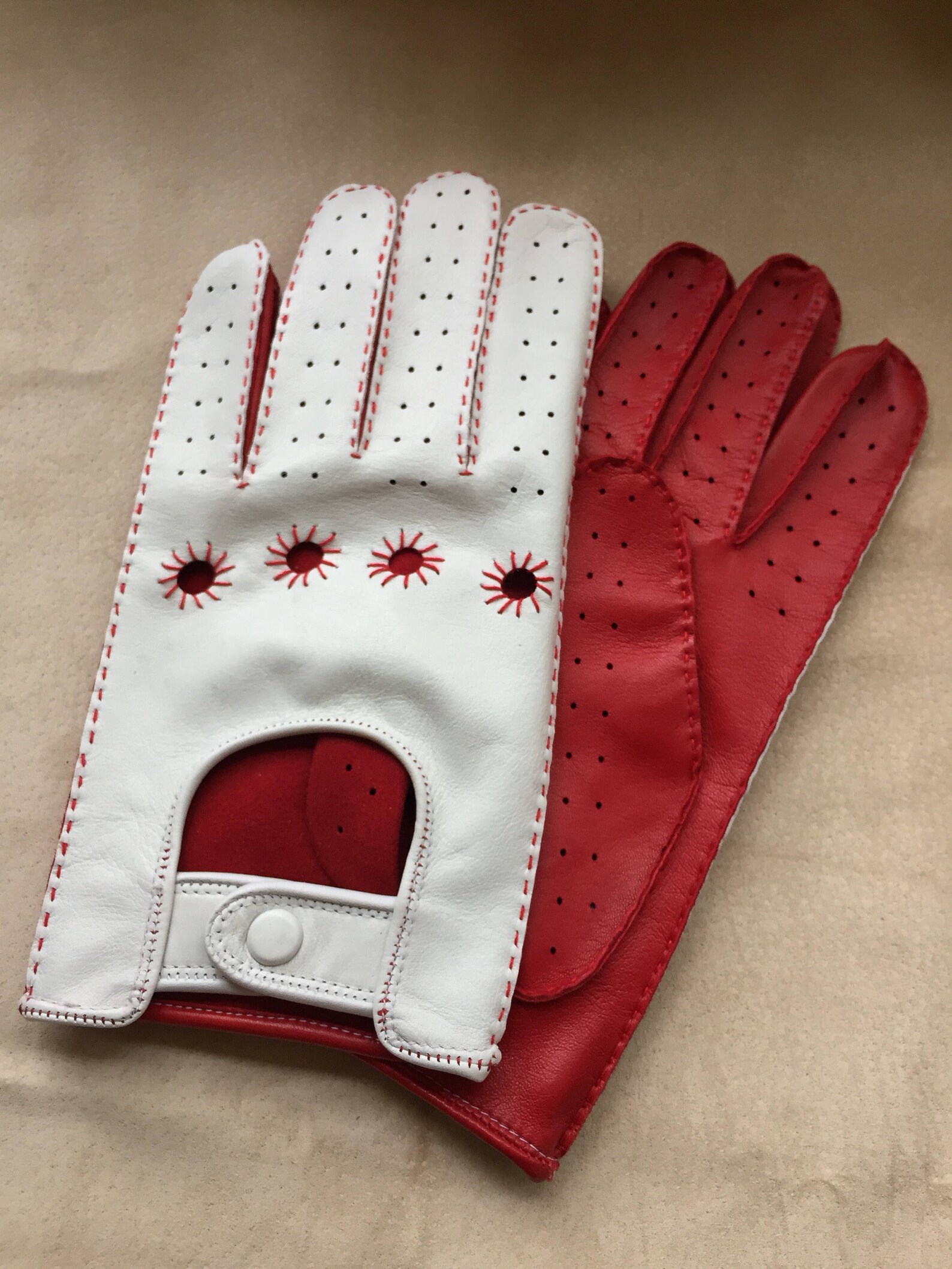 Red and White Driving Gloves/ Italian Napa Leather/two-tone Italian ...