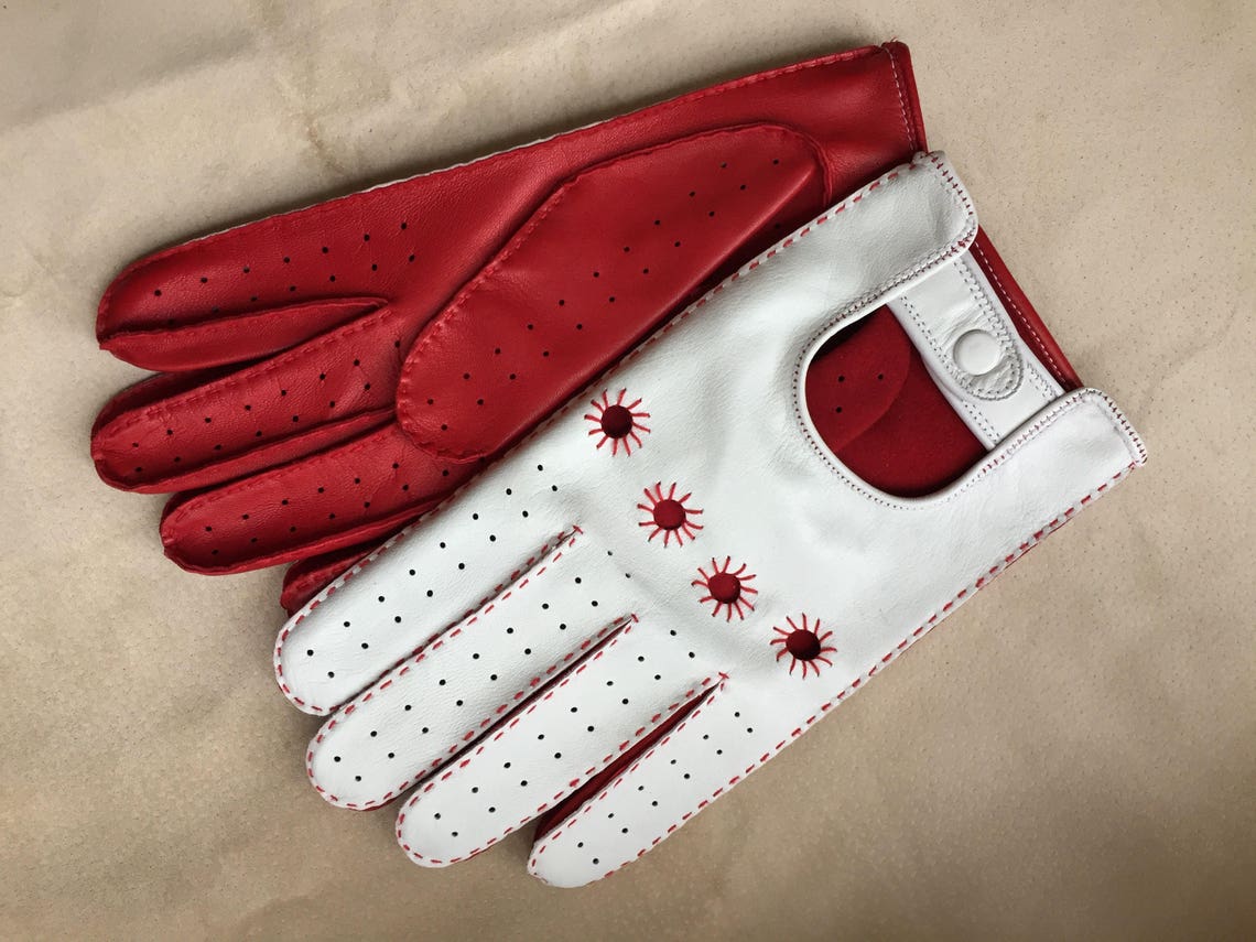 Red and White Driving Gloves/ Italian Napa Leather/two-tone Italian ...