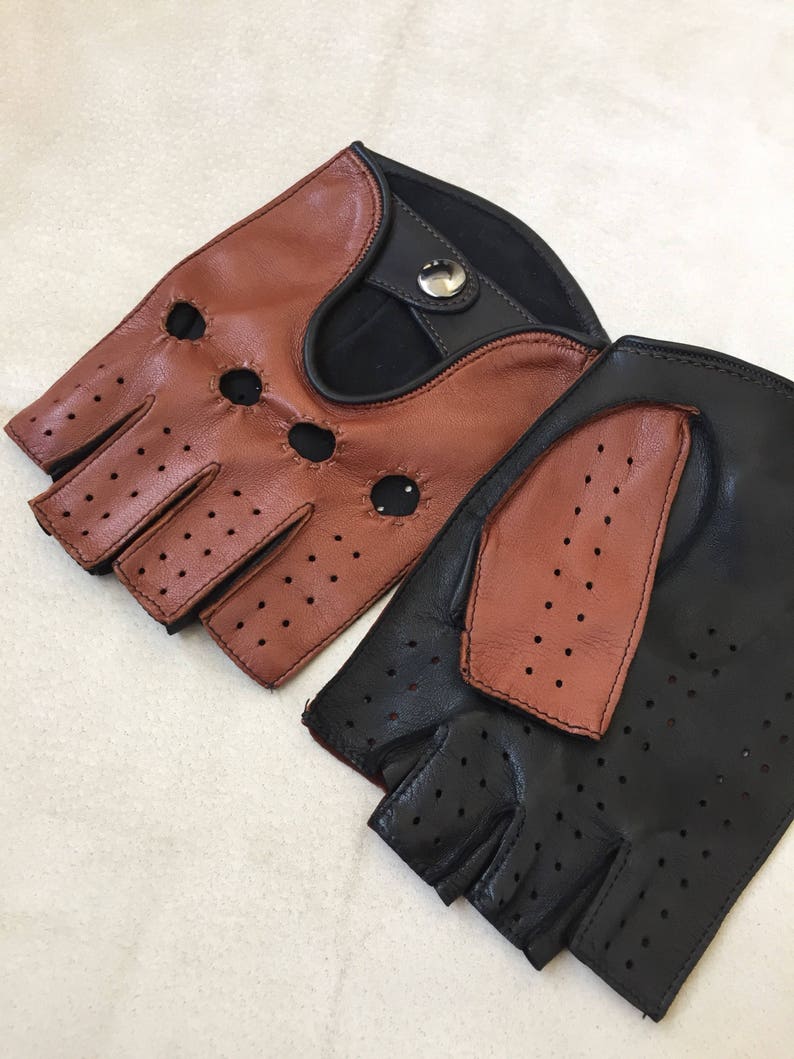 Fingerless Driving Gloves Italian Napa Leather Black and - Etsy