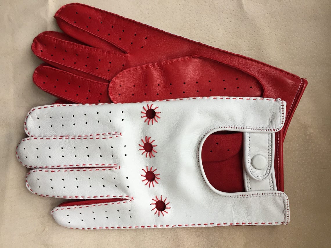 Red and White Driving Gloves/ Italian Napa Leather/two-tone Italian ...