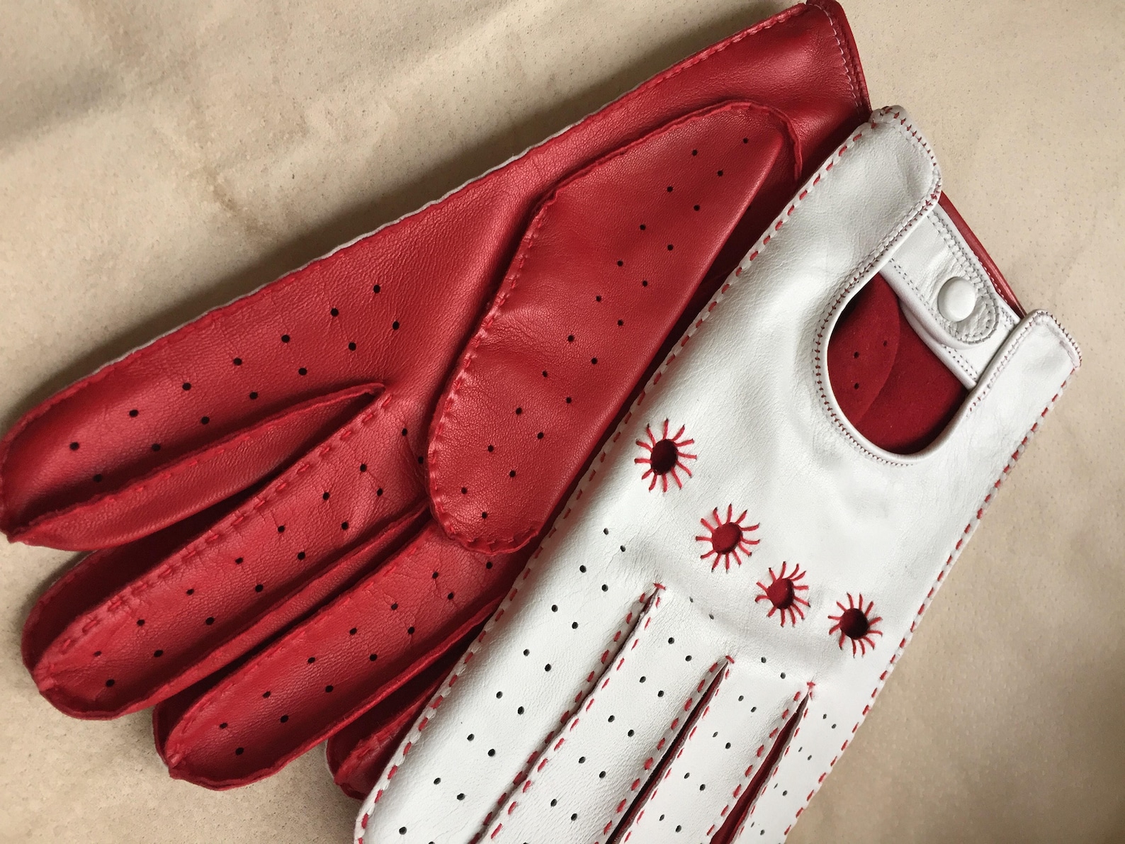 Red and White Driving Gloves/ Italian Napa Leather/two-tone Italian ...
