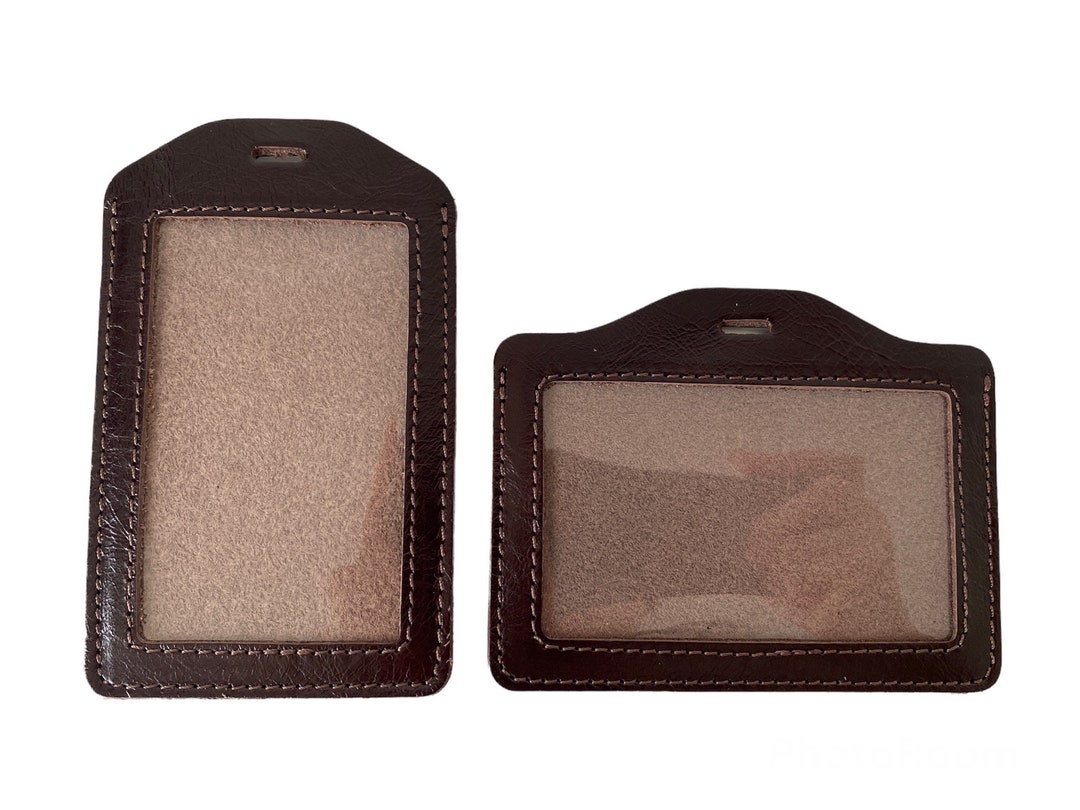 Horizontal Leather Badge Holder, Leather Id Holder, Id Card Holder, Id ...