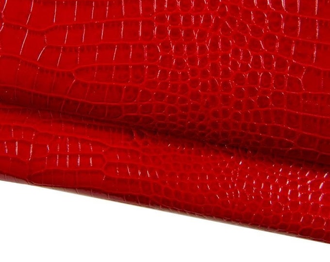 RED Crocodile Embossed Leather Hide, ALLIGATOR Printed Cowhide ...