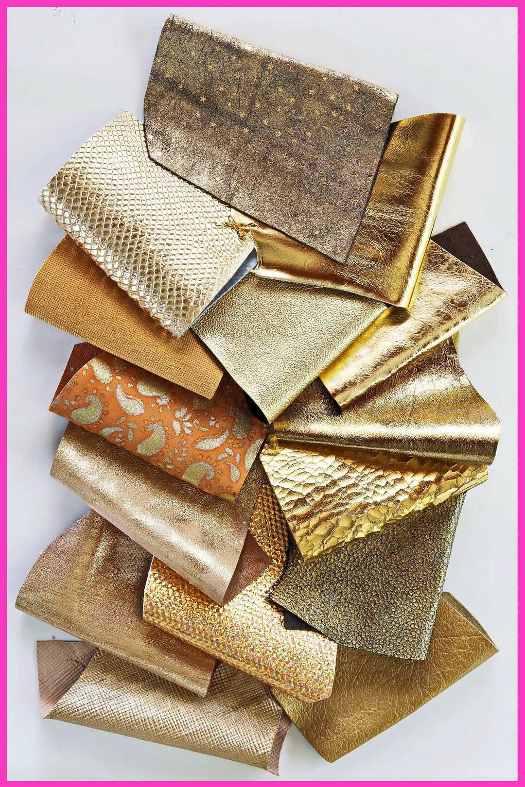 Leather SCRAPS Bag, GOLD Color, Fancy Textures, Foils and Softness ...