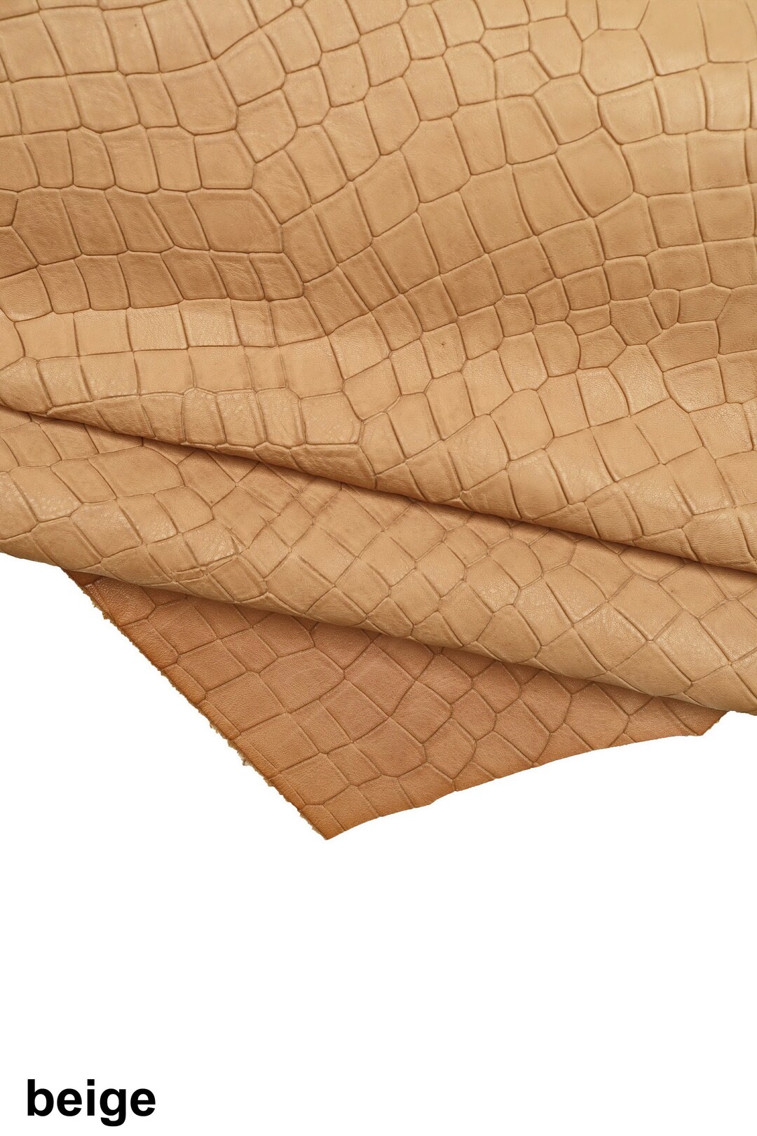 CROCODILE Embossed Cowhide, Beige Black Soft Slightly Milled Leather ...
