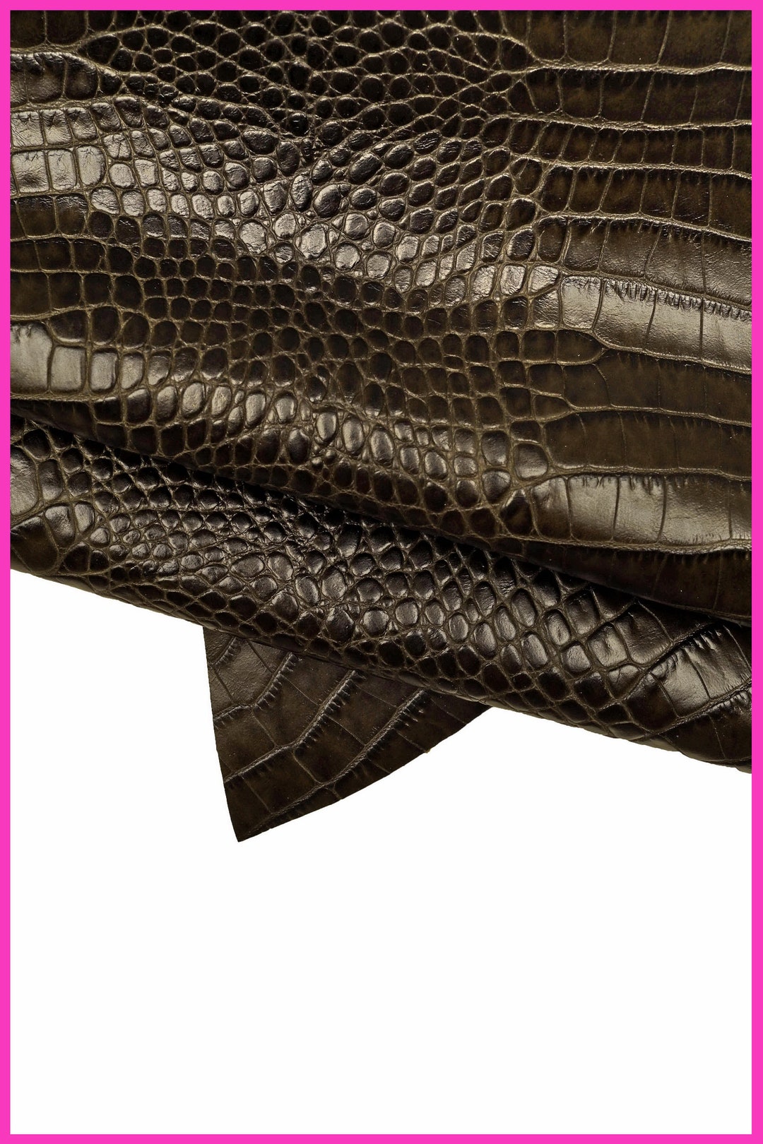 BROWN Crocodile Embossed Cowhide, Glossy Croc Printed Calfskin, Animal ...
