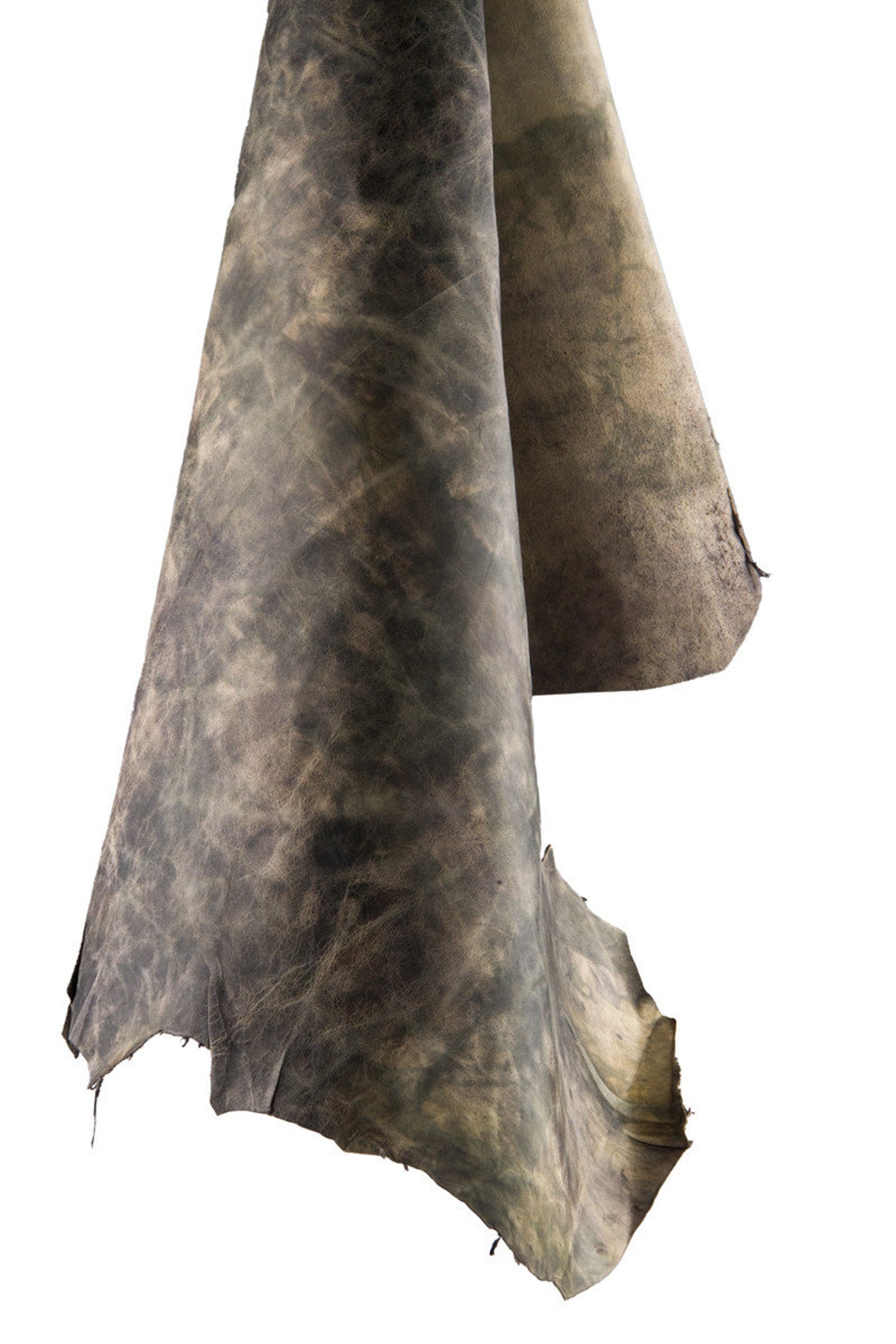 Marbled Brown Leather Skin, Sporty Wrinkled Goatskin, Tye Dye Effect ...