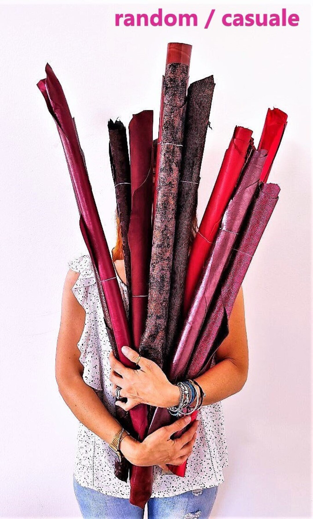 Full Leather Skins RED and BURGUNDY Random Assortment, Mix of Patterns ...