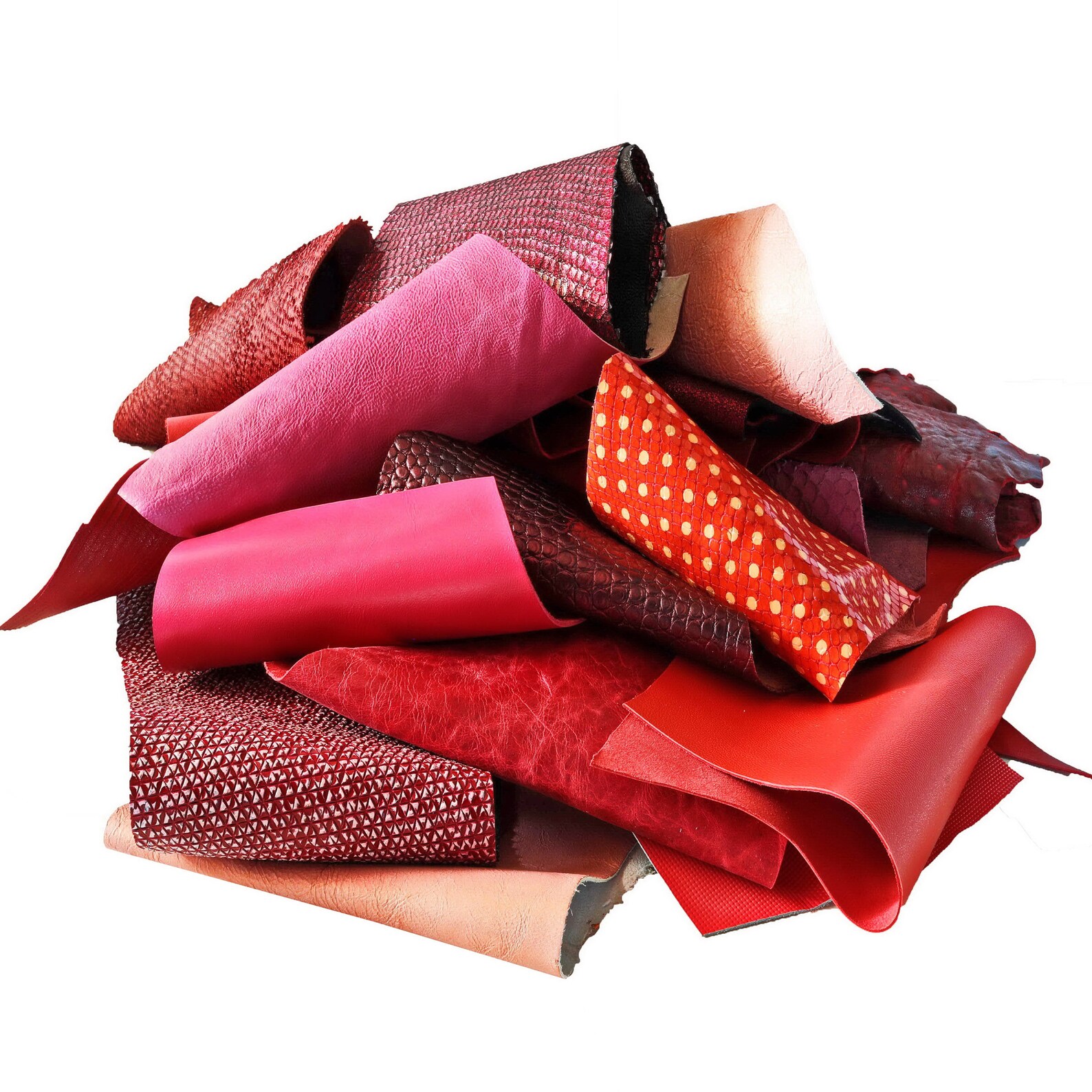 Leather Scraps Bag, RED and PINK Tones, Fancy Textures, Foils and ...