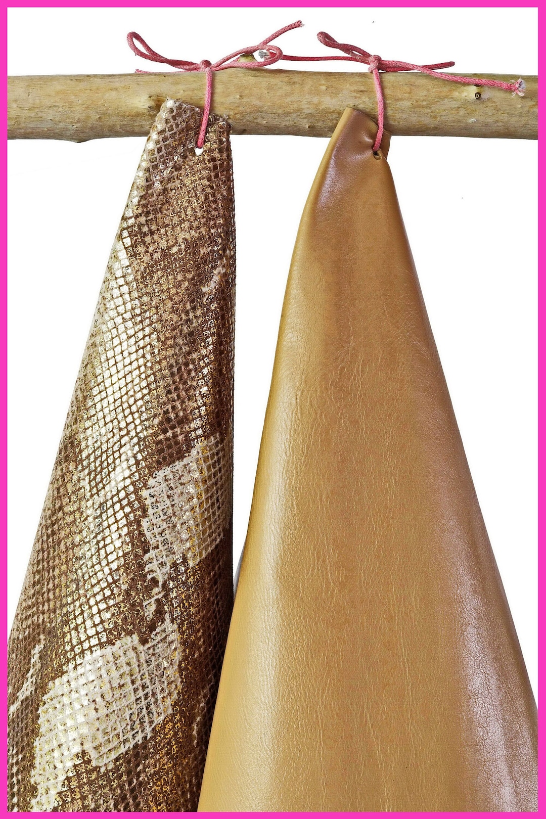 Pair of CAMEL-TAN Leather Hides, Matching Calf Skin and Snake Python ...