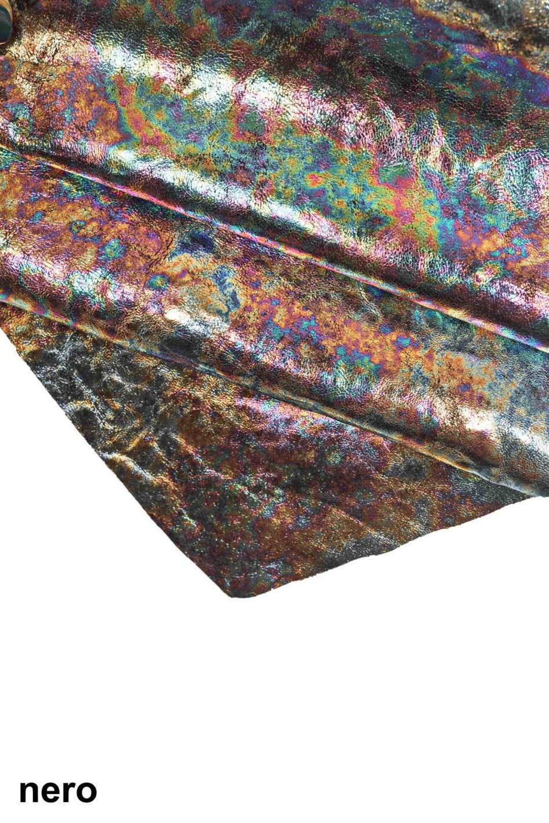 OLEOGRAPHIC Green Brown Black Metallic Nappa Sheepskin Sheep Wrinkled ...