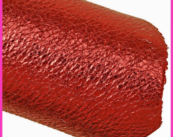 Red METALLIC Leather Skin, Wrinkled Metal Goatskin, Glossy Shiny ...