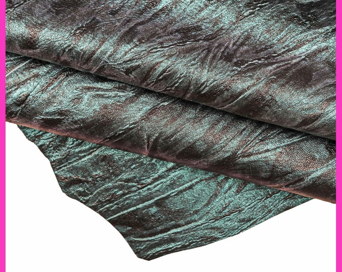 Wrinkled Iridescent Skin, METALLIC Blue Leather Hide, Crumpled ...
