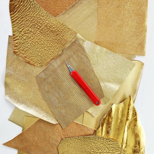 Leather SCRAPS Bag, GOLD Color, Fancy Textures, Foils and Softness ...