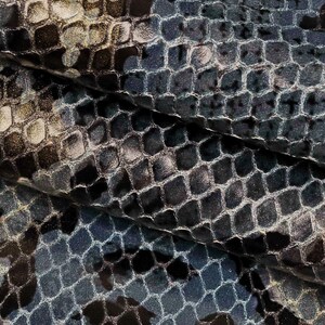 Blue Black PYTHON TEXTURED Leather Hide, Snake Printed Glossy Calfskin ...