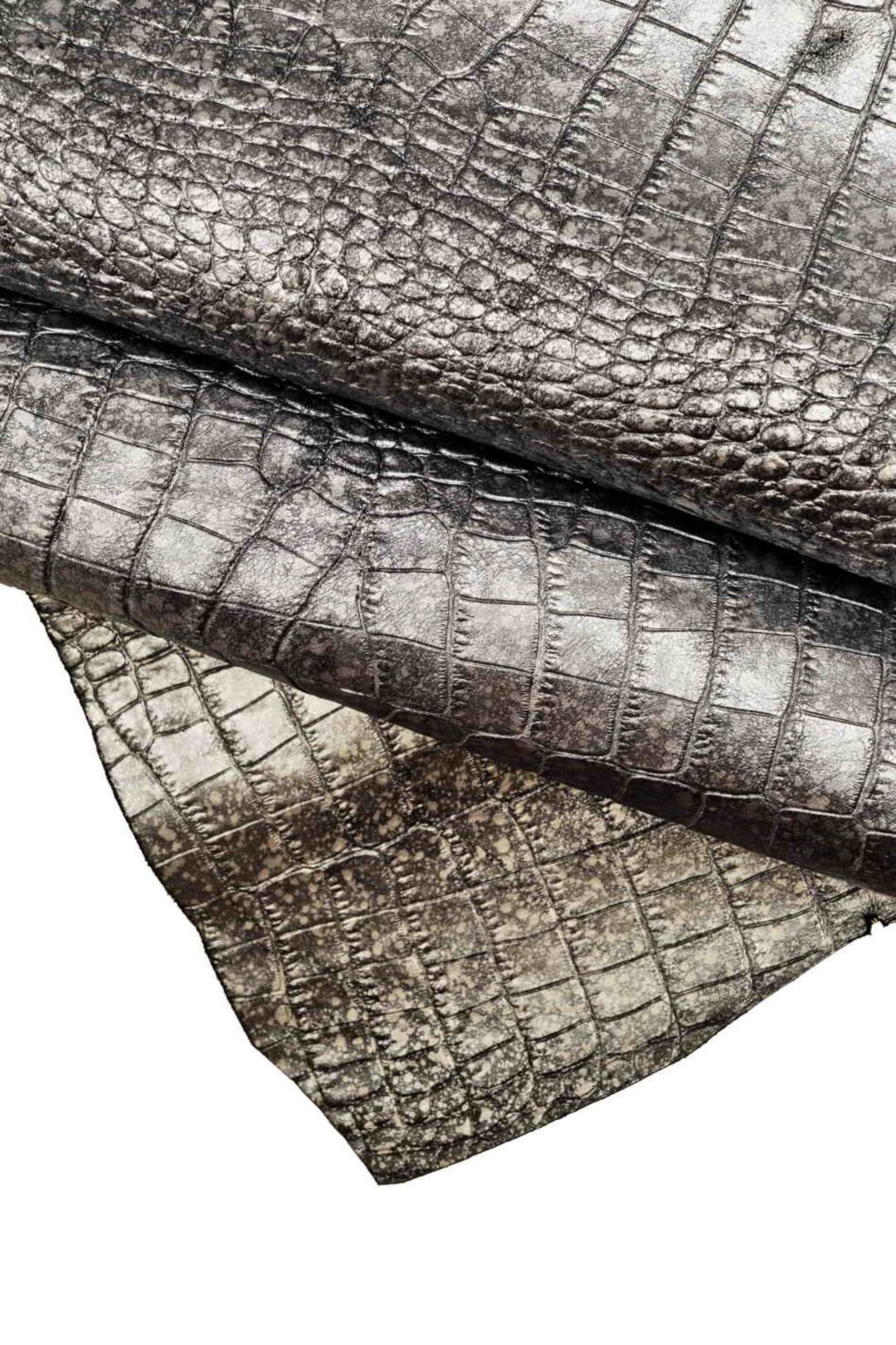 Crocodile Embossed Leather Hides Steel Gunmetal Metallic Cowhide ...