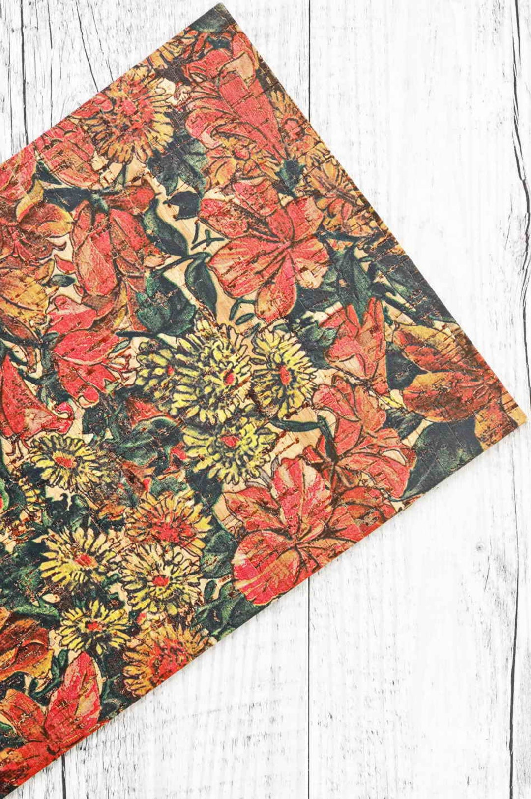 Colorful Floral Printed CORK Sheets Vegan Fabric Pre-cut Pieces , Made ...
