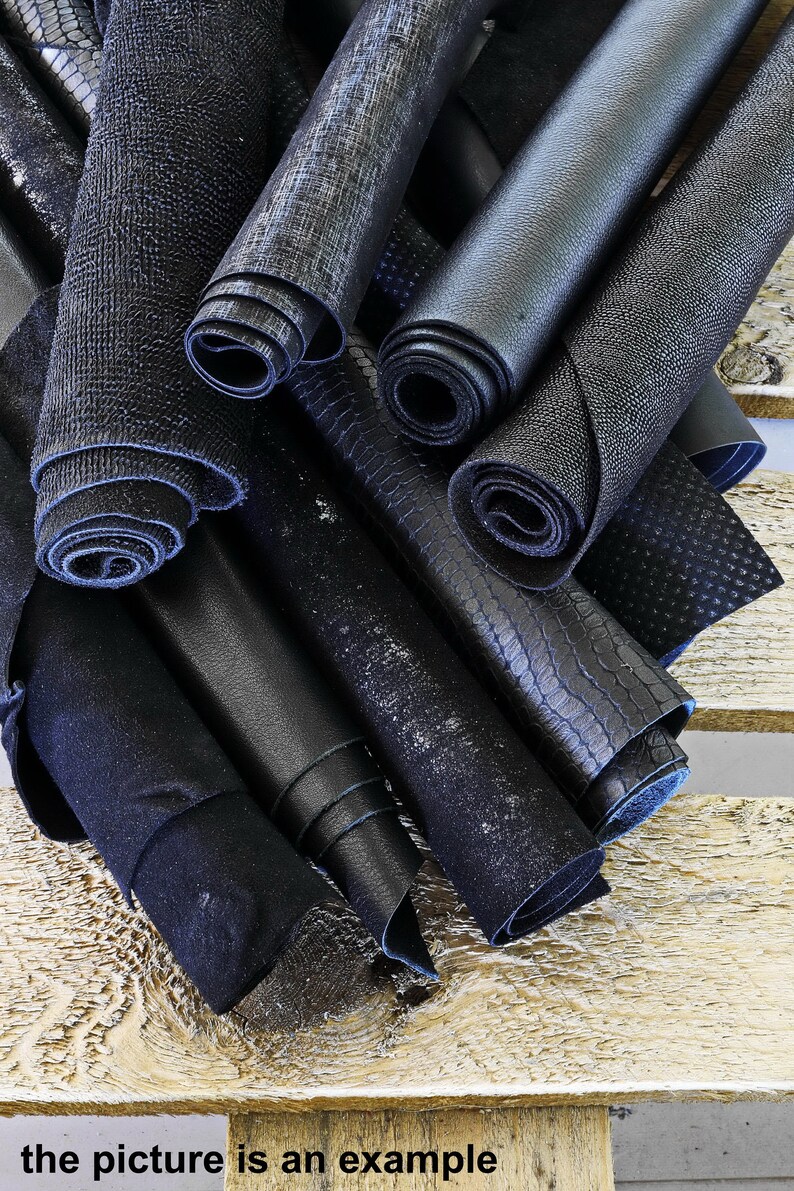 Black LEATHER Scraps Pieces, Mixed Printed and Textured Leather Skin ...