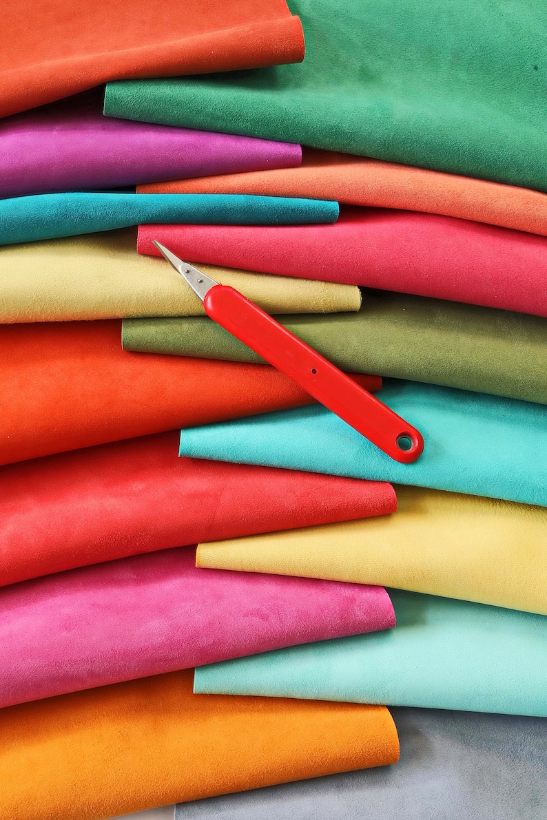Leather Scraps - SUEDE in Bright Colors, Smooth, Solid Colors, Random ...