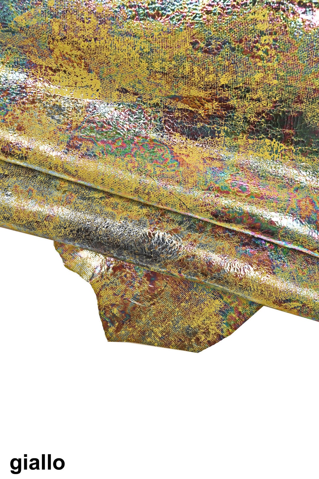 HOLOGRAPHIC Leather Skin, Metallic Abstract Print on Suede Goatskin ...