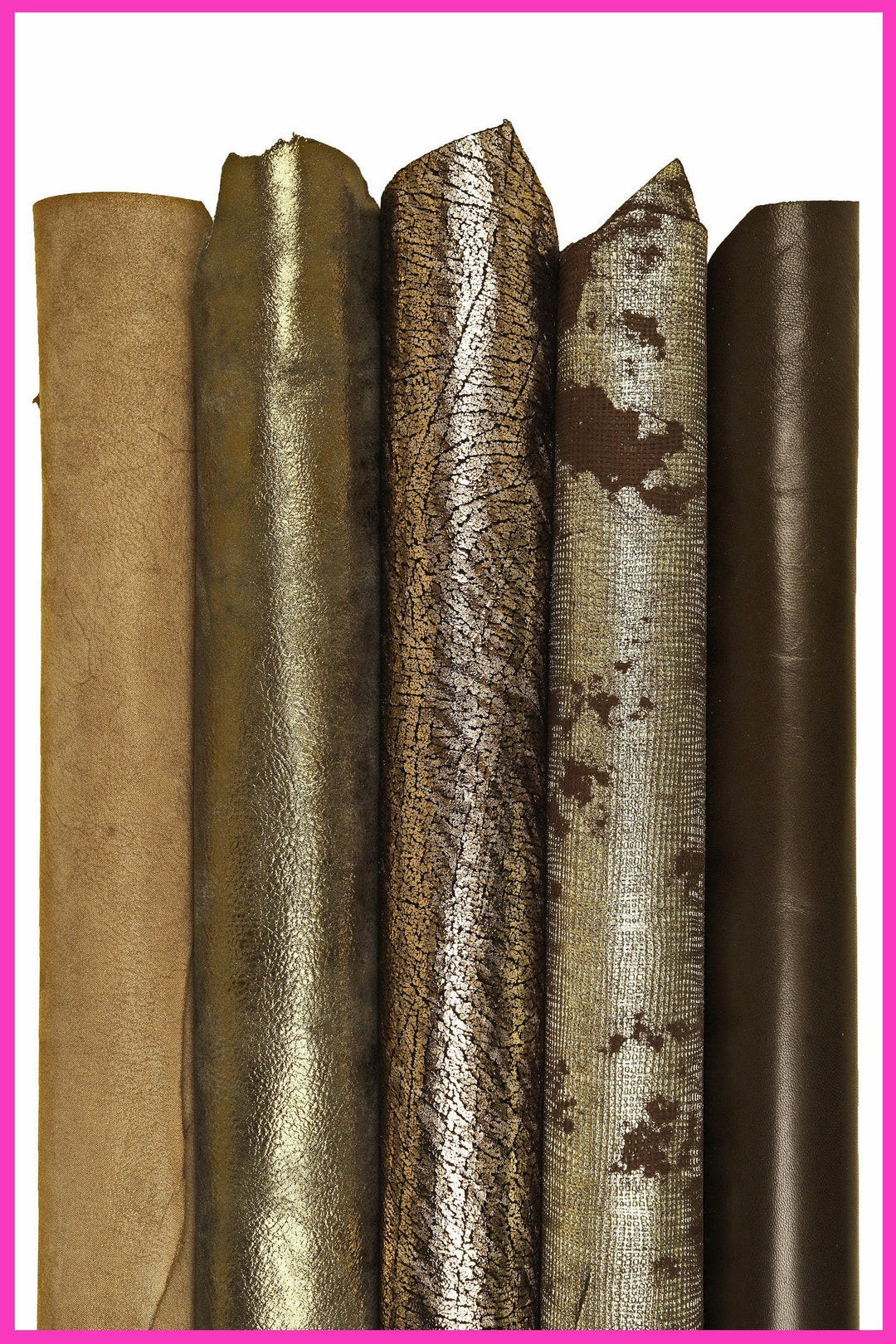 Set of 5 MATCHING Leather Skins, Smooth Metallic Textured Goatskins ...