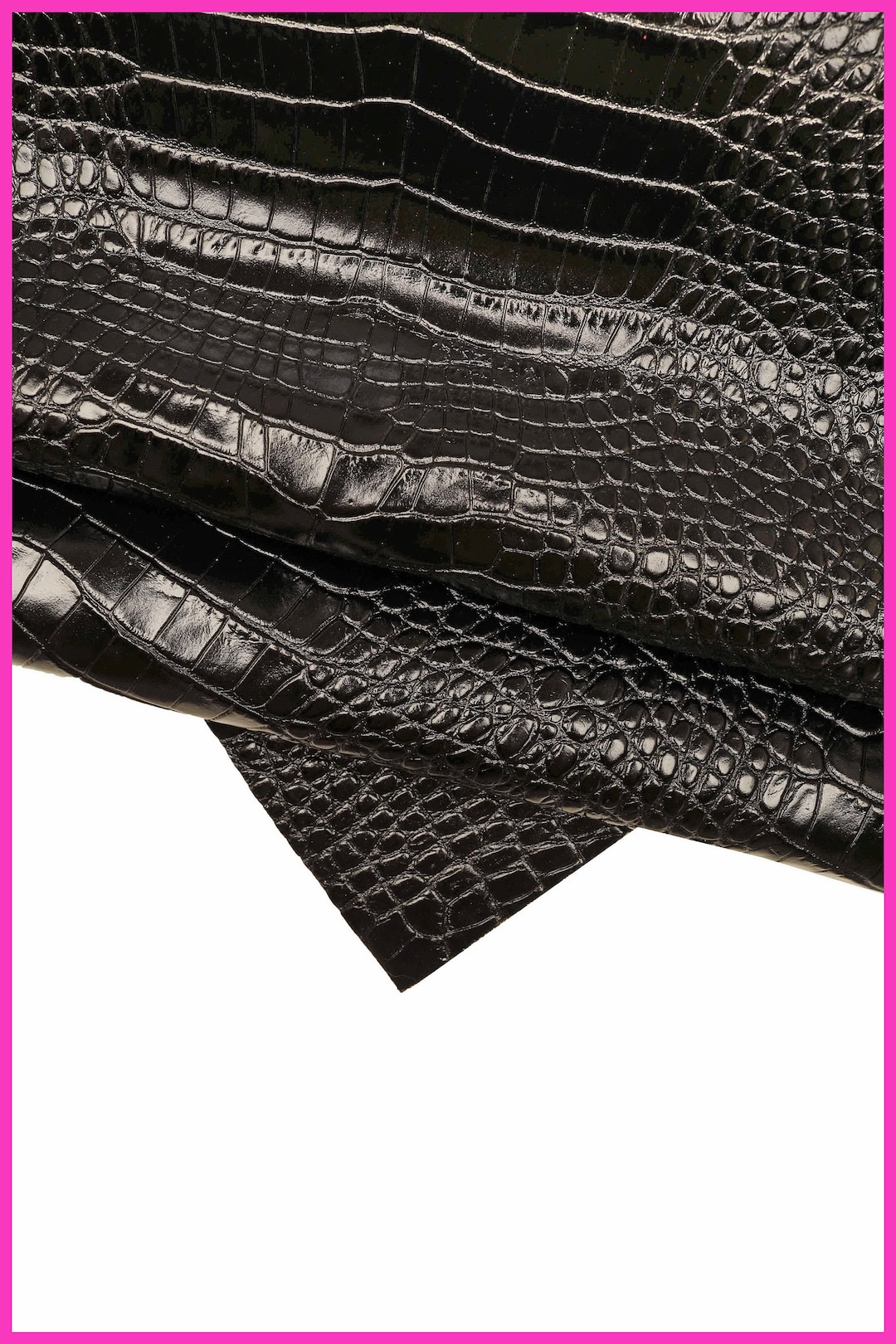 BLACK Crocodile Embossed Leather Hide, Glossy Alligator Printed Cowhide ...