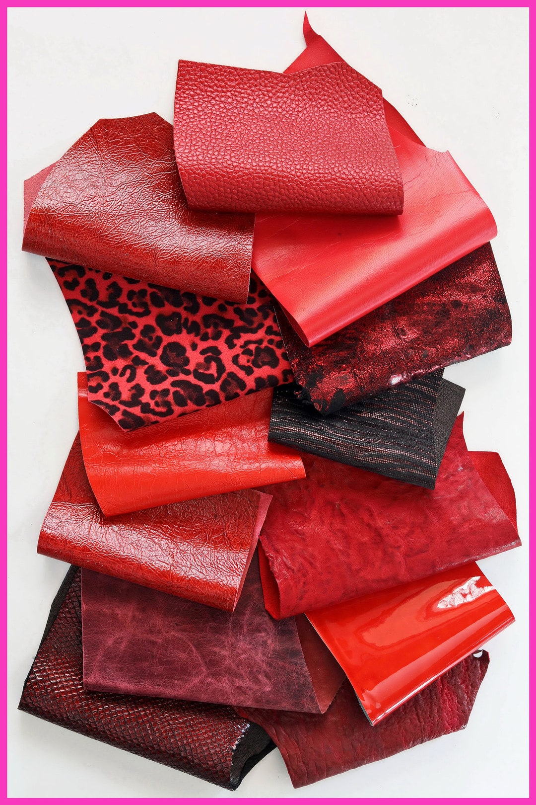 Leather SCRAPS Bag, RED Color, Fancy Textures, Foils and Softness ...