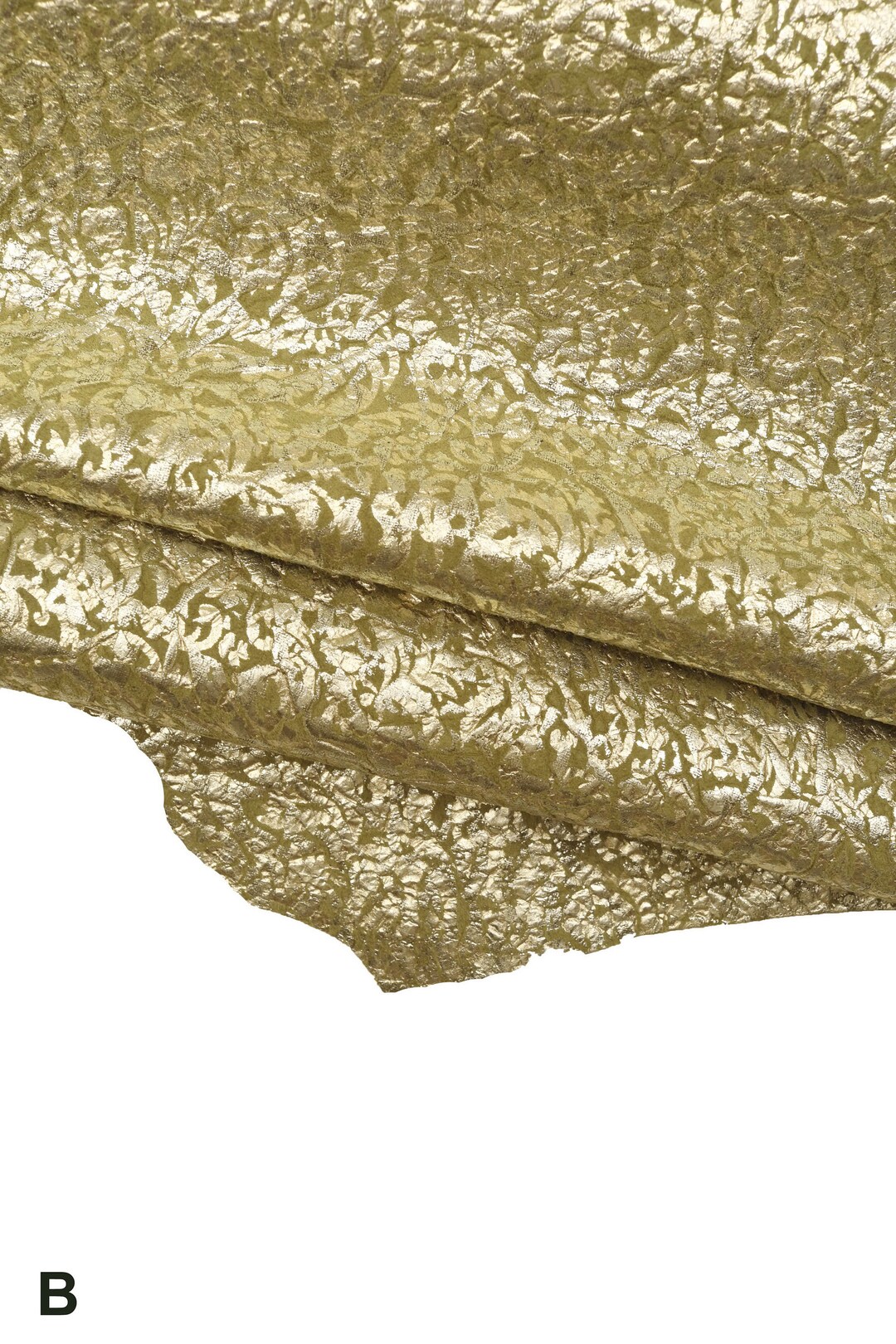 Raised Print Goatskin Leather, Green Beige Metallic Stamped Skin ...