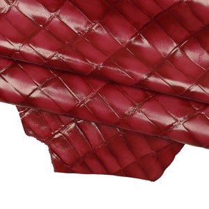 BURGUNDY CROCODILE Embossed Leather Skin, Glossy Croc Printed Goatskin ...