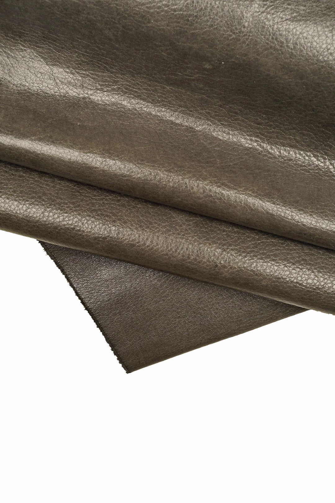 Ash Grey Vintage Leather Hide – Glossy Pebble Grain Cowhide, Thick Soft ...