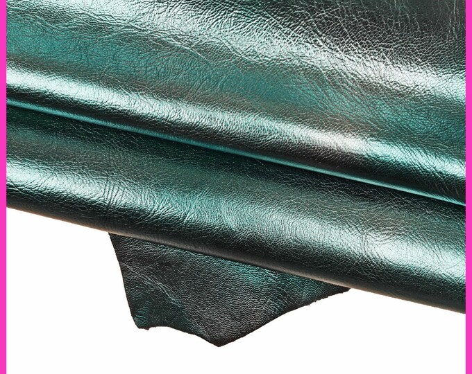 Petroleum Blue METALLIC Leather Skin With Steel Metal Shades, Wrinkled ...