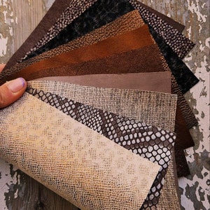 10 Selected Leather Scraps, PLATINUM and BROWN Colors, Printed and ...